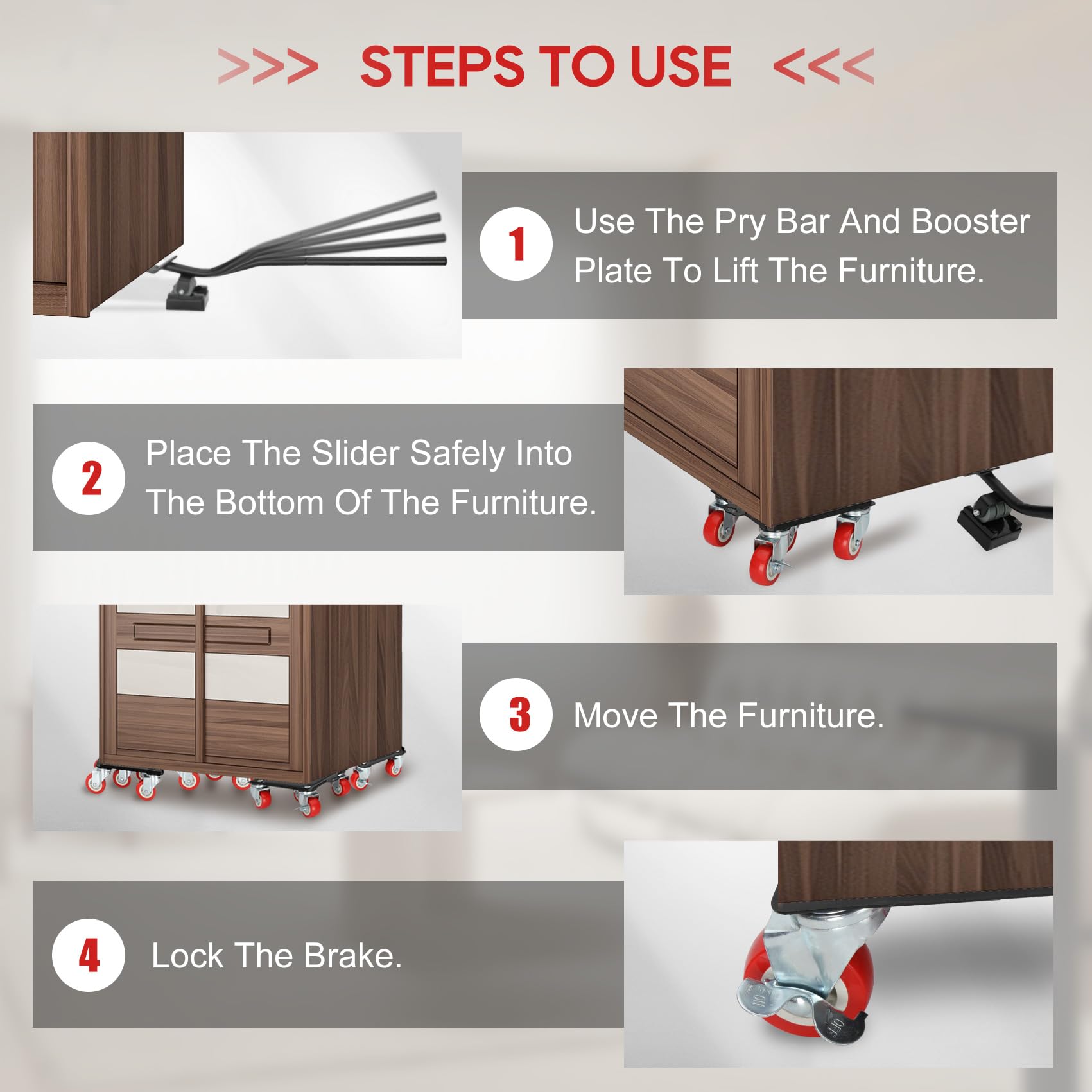 Upgrade Large Furniture Dolly 5 Wheels Heavy Duty, Furniture Movers Sliders Carbon Steel Panel, Five Free Locking 360° Rotating Rubber Universal Wheels,Maximum Load 3474LBS