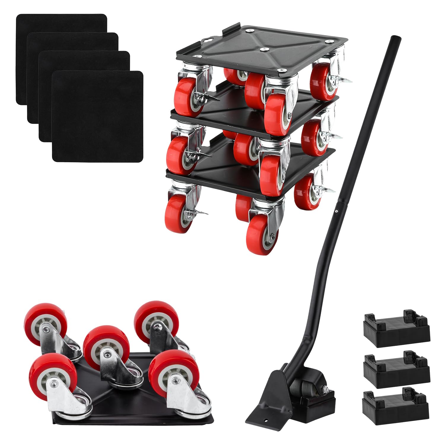 OCGIG Furniture Mover with 5 Wheels & Lifter Set, Carbon Steel Panel Moving Tool, 360° Rotation Wheels Heavy Duty Dolly, 3000 Lbs Capacity, for Moving Refrigerator, Sofa, Cabinet