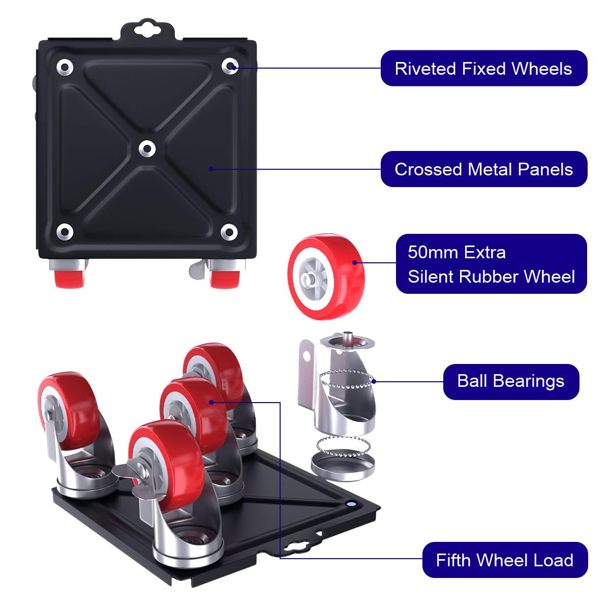 Tyware Furniture Movers, Furniture Dolly, Furniture Movers with 5 Wheels, Carbon Steel Panel Heavy Duty Dolly, Furniture Lifter with 5 360° Rotatable Rubber Universal Wheels, Maximum Load 3747LBS