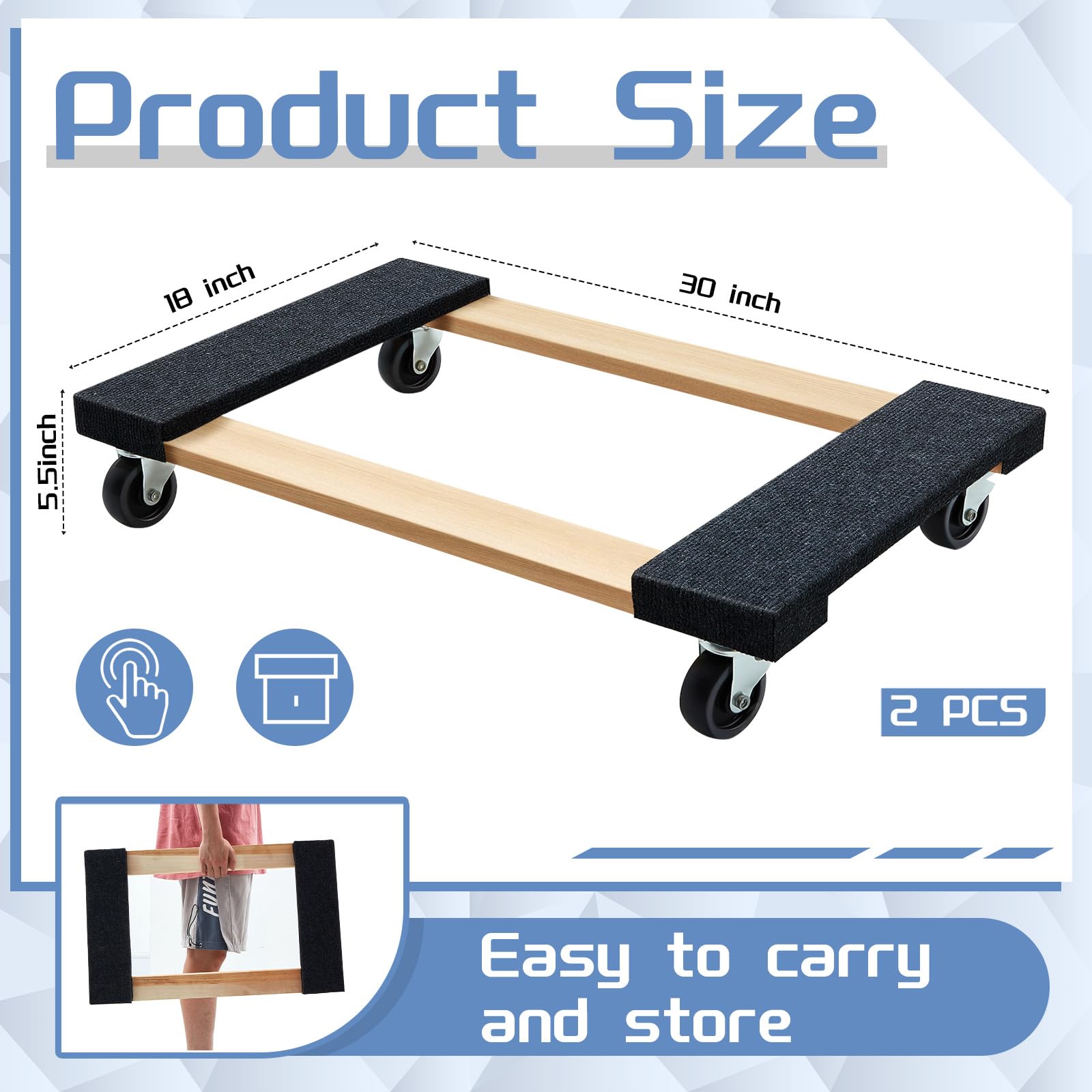 Kigley 2 Pcs Furniture Moving Dolly 2000LBS 18 x 30 Inch Furniture Dolly 4 Wheels Wood Dolly Furniture Movers with Wheels Appliance Dolly for Moving Supplies