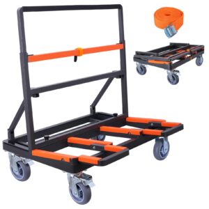 upgrade folding drywall cart heavy duty,drywall dolly load 2200 lbs capacity,panel cart with extended large deck,panel dolly handling plywood sheetrock glass and windows service cart