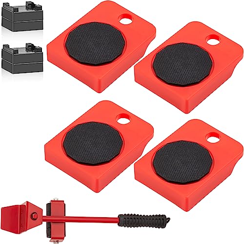 VEVOR Furniture Movers Slides Kit,4 Pack Appliance Roller with 4PP Wheels & 360° Rotation Non-Slip Cap and Heightening Pads,250Lbs Capacity Furniture Lift Mover Tool Set for Moving Heavy Furniture,Red