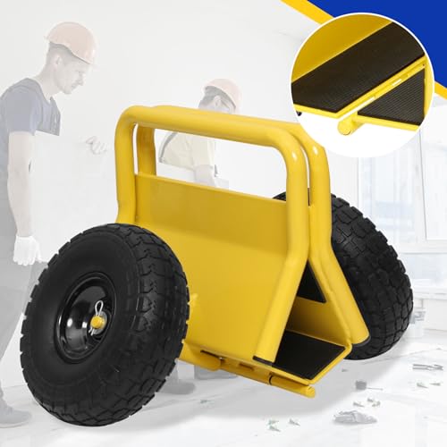 Courtco Heavy Duty Panel Dolly, Slab Dolly, Two Nice Handles, 10" Solid Rubber Tires, Super Weight 1000 LBS, All-Terrain Movement for Heavy Drywall Sheet & Door Material (Yellow)