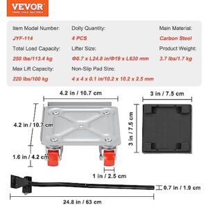 VEVOR Furniture Dolly, Furniture Moving Dollies with 360° Rotation PP Wheels & Enhance Carbon Steel Panel, Furniture Mover Tool Set with 1’’ Wheel for Furniture Lifting and Moving, LxW (4.2’’x4.2’’)