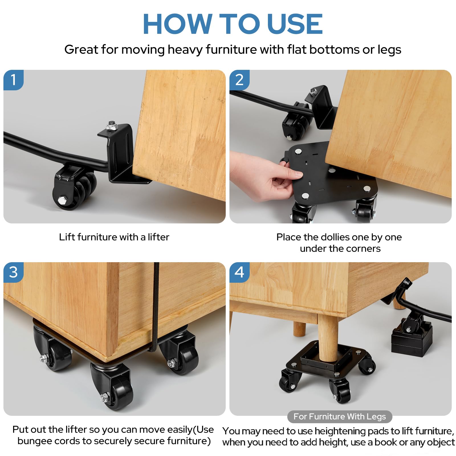 KEDSUM Furniture Dolly with Baffle, 1500LBS Thickened Steel Panel Furniture Movers with 4 Wheels Dollies, 360° Rotation Furniture Lifter Tool Set, Heavy Duty Dolly for Moving Refrigerator, Sofa, Piano