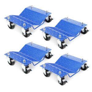 dna motoring 4-pack tire wheel dolly vehicle wheels dollies movers skates car tire repair slide tools, 6000 lbs capacity, blue, tools-00299