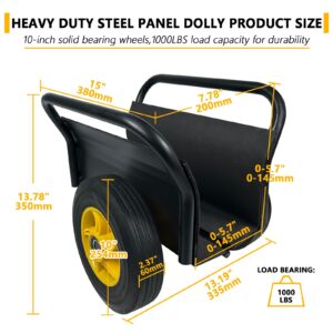 DEVALLEY Panel Dolly,Heavy Duty Slab Dolly,10" Solid Rubber Tires Wheels,1000LBS Load Capacity All Terrain Moving Cart with Handle for Drywall Sheet Heavy Appliance & Material