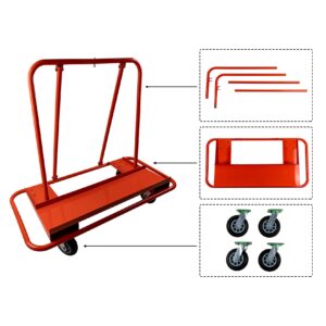 Hymula Heavy Duty Drywall Cart Sheet Cart 3000 lbs Load with 4 Swivel Wheels for Handling Wall Panel, Sheetrock, Wood Panel, Rolling Dolly for Garage, Home, Warehouse, Orange