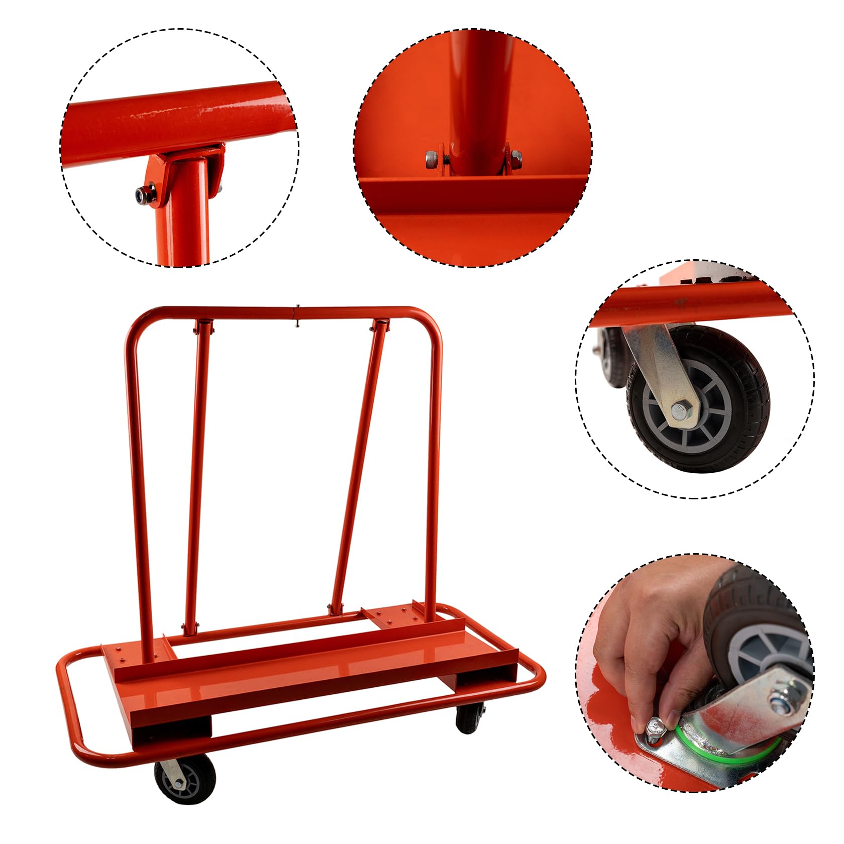 Hymula Heavy Duty Drywall Cart Sheet Cart 3000 lbs Load with 4 Swivel Wheels for Handling Wall Panel, Sheetrock, Wood Panel, Rolling Dolly for Garage, Home, Warehouse, Orange