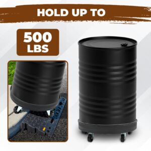 HECASA Universal Drum Dolly for 55 Gallon Round Container, 500 lbs Heavy Duty Plastic Drum Cart Barrel Cart Barrel Dolly Water Drums Trash Can Dolly with 5 Swivel Wheels for Transport Black