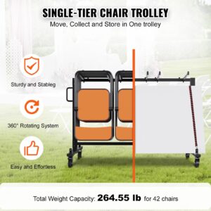 VEVOR Folding Cart Single Layer Mobile Stackable Dolly, Storage Rack Trolley with 265 Lbs Capacity to Store 42, Heavy Duty Iron Chairs Holder with 4 Casters, 2 Elastic Cords, Cover, Matte Black