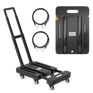 fablyours folding hand truck dolly cart, 500lb heavy duty foldable cart with 6 wheels, including 2 rear brake wheels & 2 elastic ropes, portable dolly for moving utility luggage travel/home/office use