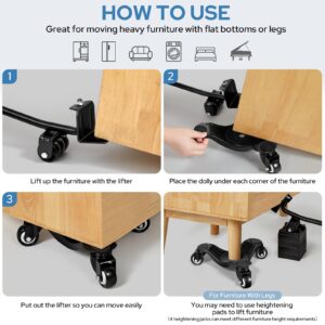 KEDSUM Furniture Movers with Wheels, 1150 Lbs Capacity Heavy Duty Furniture Dolly, 10 Inch Upgrade Steel Tri-Dolly Set with Lifter, 3 Wheel Furniture Roller Mover Dolly for Sofa, Piano and Pool Table