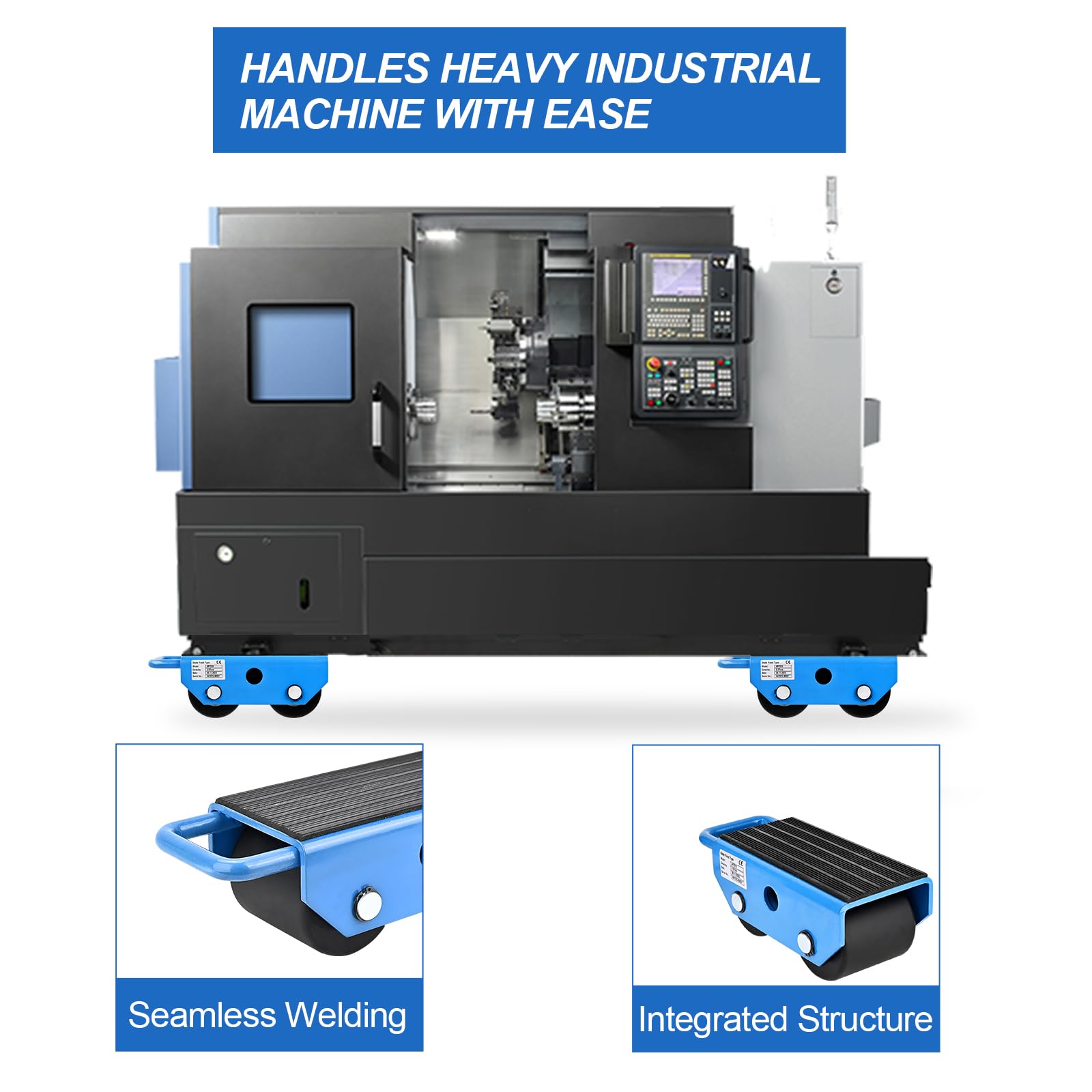 Amarite Fixed Machinery Skate for Moving Industrial Equipment, Heavy Duty 5500lbs/2.5t Capacity Machine Skates-Thicken Carbon Steel Construction,2 Nylon Roller & Rubber Surface Machinery Mover