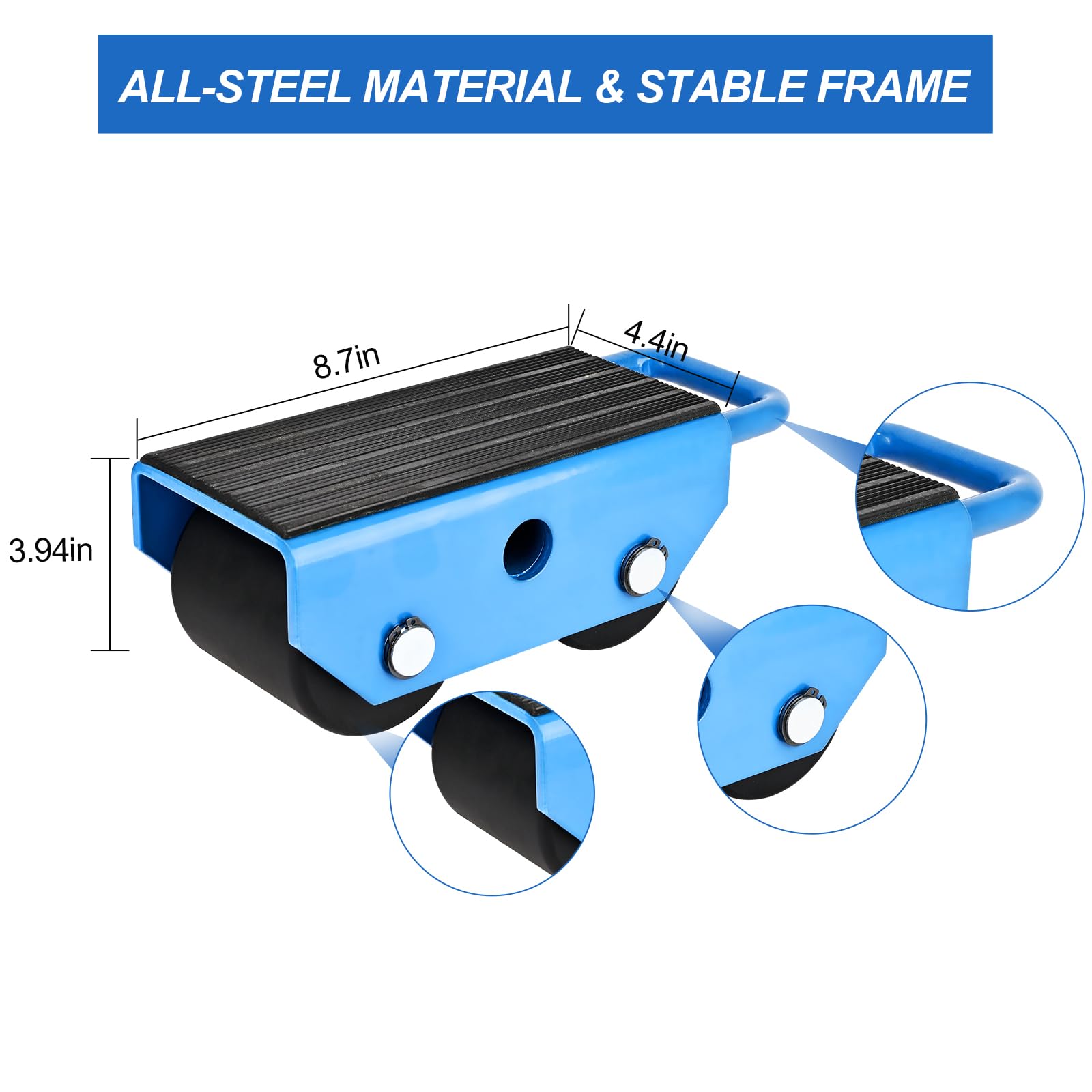 Amarite Fixed Machinery Skate for Moving Industrial Equipment, Heavy Duty 5500lbs/2.5t Capacity Machine Skates-Thicken Carbon Steel Construction,2 Nylon Roller & Rubber Surface Machinery Mover