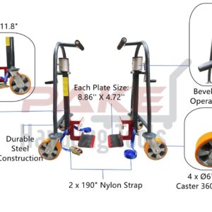 Manual Furniture and Crate Mover (Set of 2) with PU Swivel Casters - Safe and Easy Lifting -1320 lbs Capacity, Machinery Mover Pake Handling Tools Brand (PU on Steel Caster)