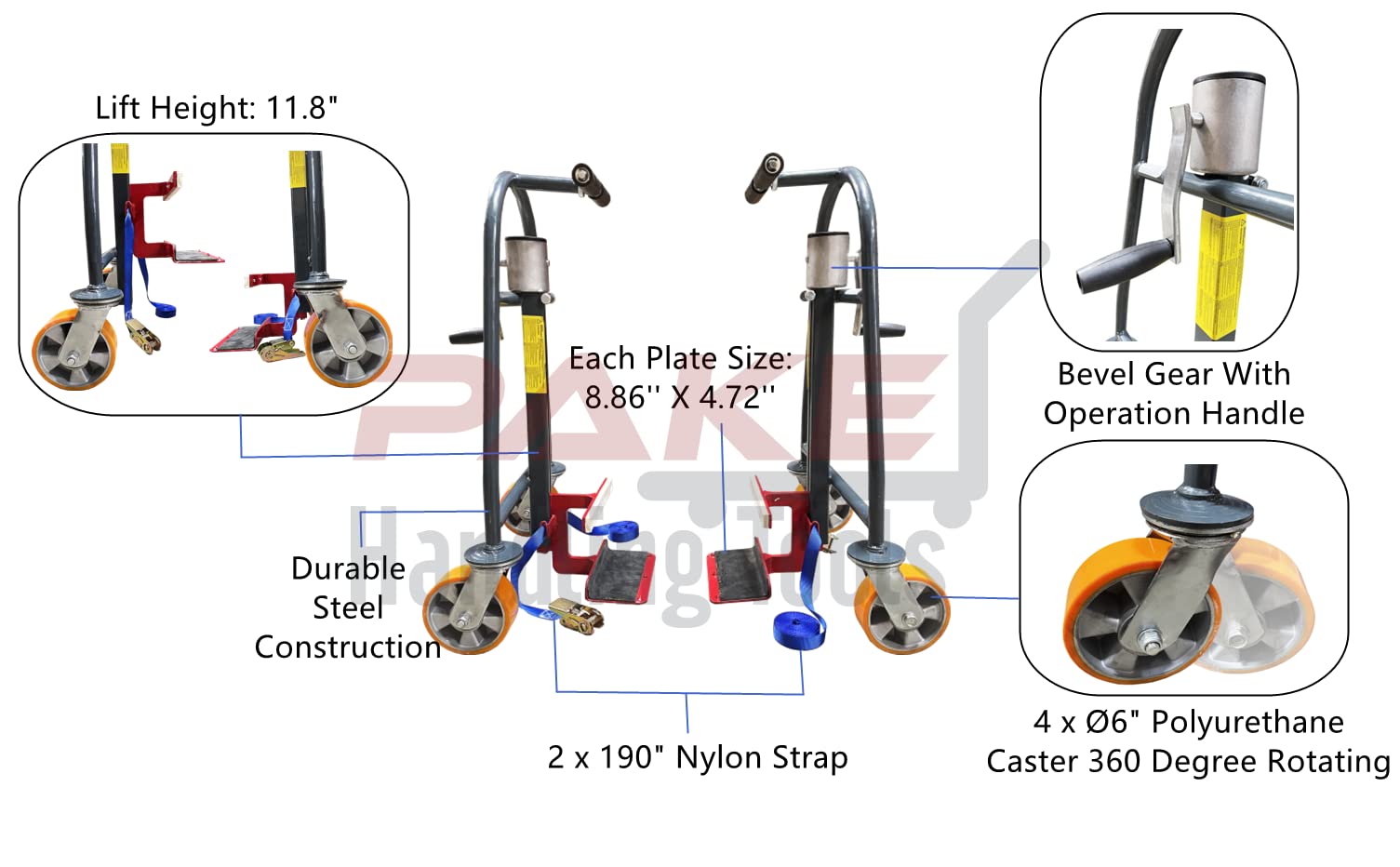 Manual Furniture and Crate Mover (Set of 2) with PU Swivel Casters - Safe and Easy Lifting -1320 lbs Capacity, Machinery Mover Pake Handling Tools Brand (PU on Steel Caster)