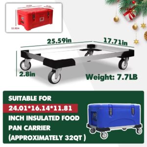 32qt Food Pan Carriers Aluminum Dolly with 2 Locking Wheels (25.59×17.71×2.8 inches)