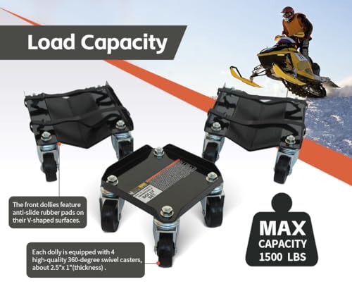 MaxxHaul 50859 Snowmobile Moving Dolly Set, 1500lbs Load Capacity V-Slide Anti-Slip Rubber Pads Straps Firmly Attaching on Skis