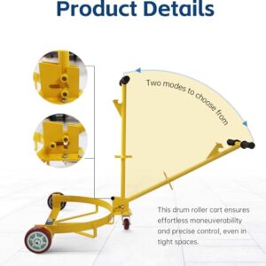 MaxWorks 50858 55 Gallon Drum Dolly, 1200lbs capacity, with 2 fixed PU Wheels and 1 swivel wheel - Low Profile Steel Oil Drum Caddy Oil Barrel Drum Roller Hand Cart