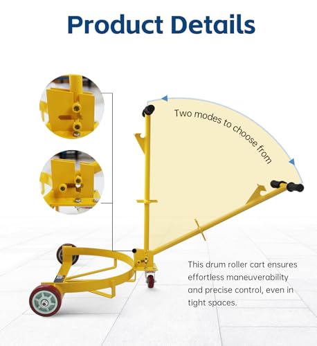 MaxWorks 50858 55 Gallon Drum Dolly, 1200lbs capacity, with 2 fixed PU Wheels and 1 swivel wheel - Low Profile Steel Oil Drum Caddy Oil Barrel Drum Roller Hand Cart