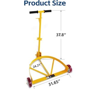 MaxWorks 50858 55 Gallon Drum Dolly, 1200lbs capacity, with 2 fixed PU Wheels and 1 swivel wheel - Low Profile Steel Oil Drum Caddy Oil Barrel Drum Roller Hand Cart