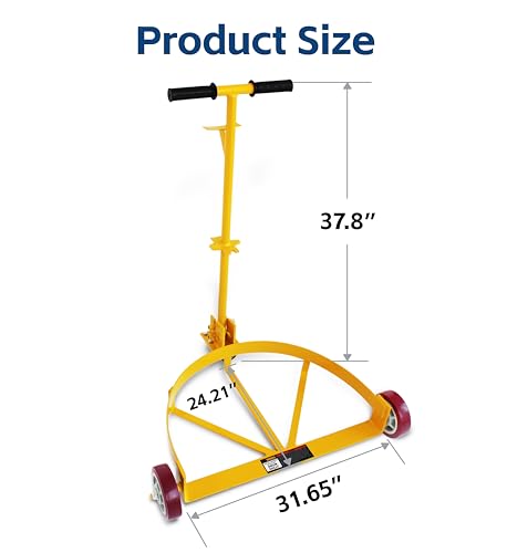 MaxWorks 50858 55 Gallon Drum Dolly, 1200lbs capacity, with 2 fixed PU Wheels and 1 swivel wheel - Low Profile Steel Oil Drum Caddy Oil Barrel Drum Roller Hand Cart