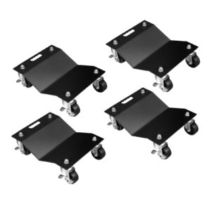 jack boss car dolly set of 4, 6000lbs capacity wheel dolly, heavy duty vehicle tire skates, steel car roller dolly moving cars, trucks, black