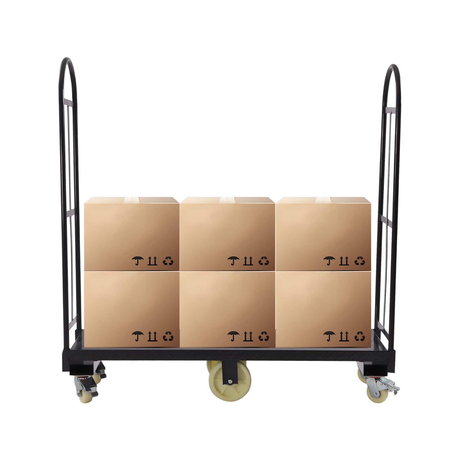 65"x16" U-Boat Steel Platform Cart Dolly with Removable Handles & 6pcs Wheels,Heavy Duty Industrial Narrow Aisle Hand Truck for Warehouse Transport,2000 lbs Capacity