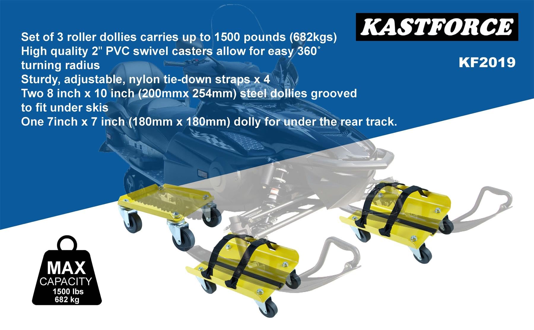 KASTFORCE Snowmobile Dolly Set Max Supporting up to 1500Lbs with Heavy Duty Straps 2 Inch Swivel Casters KF2019