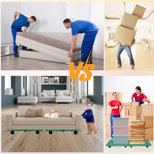 HBFBDRCT Furniture Spliceable Movers Dolly, Securely Holds 220 Lbs, Moving Dolly Cart for Heavy Furniture, Piano, Couches, Fridges, Boxes, 5 Wheels Dolly Rolls, No Assembly Required (Green dolly)