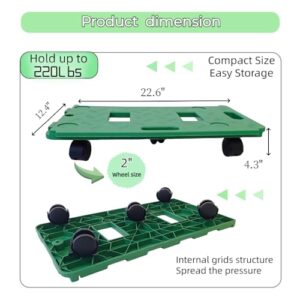 HBFBDRCT Furniture Spliceable Movers Dolly, Securely Holds 220 Lbs, Moving Dolly Cart for Heavy Furniture, Piano, Couches, Fridges, Boxes, 5 Wheels Dolly Rolls, No Assembly Required (Green dolly)