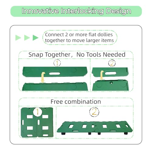 HBFBDRCT Furniture Spliceable Movers Dolly, Securely Holds 220 Lbs, Moving Dolly Cart for Heavy Furniture, Piano, Couches, Fridges, Boxes, 5 Wheels Dolly Rolls, No Assembly Required (Green dolly)