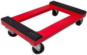 akro-mils rmd3018rc4par plastic 4-wheel furniture dolly with steel-reinforced frame and 4-inch 4-way swivel casters, 1200 lbs capacity, 18-inch x 30-inch, red