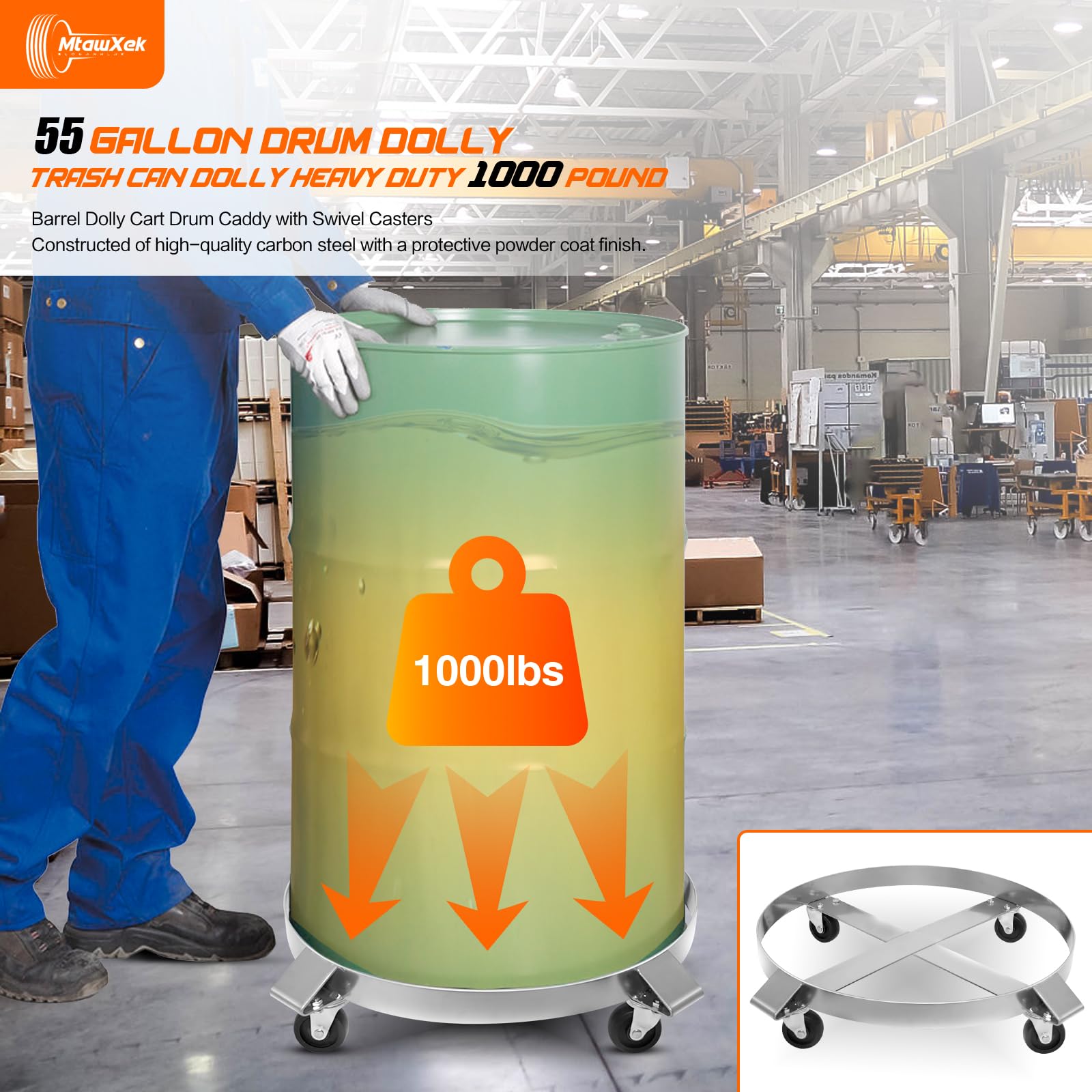 𝟓𝟓 𝐆𝐚𝐥𝐥𝐨𝐧 𝐃𝐫𝐮𝐦 𝐃𝐨𝐥𝐥𝐲, Heavy Duty Drum Dolly 1000 Pound, Barrel Dolly for 55 Gallon Drum with Swivel Casters Wheel Steel Frame Dolly Non Tipping Hand Truck Capacity Dollies