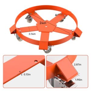 1250 LBS Capacity Drum Dolly, 55 Gallon Barrel Dolly with 5 Caster Wheels, Trash Can Dolly Non-tipping Hand, Orange Steel Frame Dolly