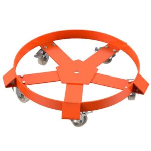 1250 lbs capacity drum dolly, 55 gallon barrel dolly with 5 caster wheels, trash can dolly non-tipping hand, orange steel frame dolly