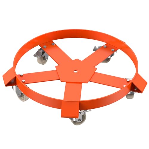 1250 LBS Capacity Drum Dolly, 55 Gallon Barrel Dolly with 5 Caster Wheels, Trash Can Dolly Non-tipping Hand, Orange Steel Frame Dolly