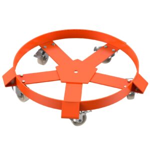 1250 lbs capacity drum dolly, 55 gallon barrel heavy duty dolly with 5 caster wheels, trash can dolly non-tipping hand, orange steel frame dolly