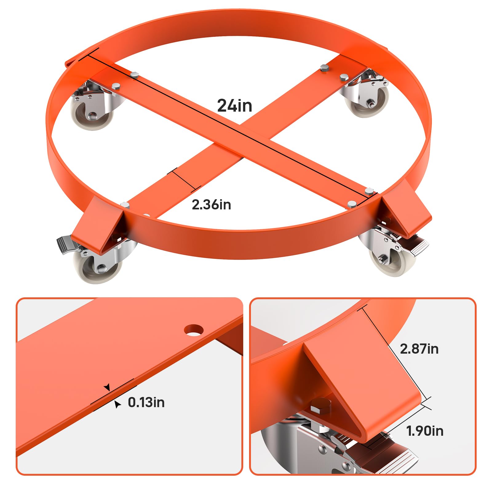 55 Gallon Drum Dolly, Heavy Duty Barrel Dolly with 4 Caster Wheels, 1000 LBS Capacity Trash Can Dolly Non-tipping Hand, Orange Steel Frame Dolly