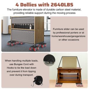 6 Packs Heavy Duty Furniture Dolly with 5 Wheels Rubber Silent Furniture Lift, 4000lbs Load Capacity, Furniture Mover Set Made of Premium Carbon Steel