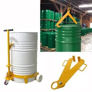 say goodbye to struggling with heavy barrels. effortless transportation with the wheels steel cart round dolly, vertical drum clamp- -drum lift for 1100 lbs capacity use together.