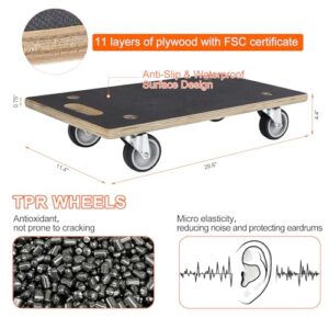 Katsuyoku furniture movers with Wheels 2 pack rectangle wood platform dolly cart 550 Lbs capacity heavy duty furniture mover carrier with 4 Wheels small moving dolly, heavy objects hauling