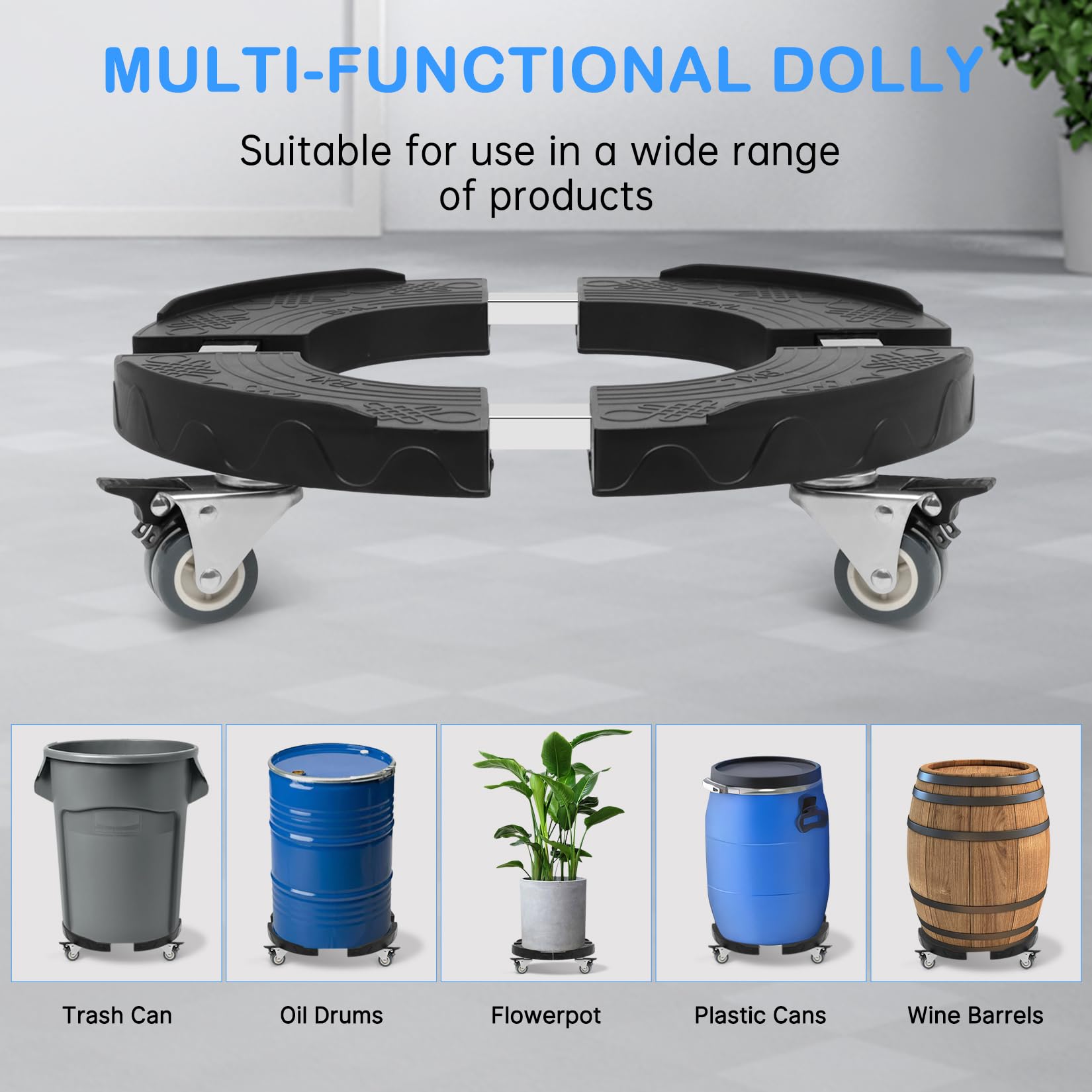 Nefish Trash Can Dolly Wheels, 15-19 Inch Adjustable Round furniture Dolly with 4 Wheels, Heavy Duty Drum Dollies 440lbs Tire Dolly, Multi Functional Rolling Dolly Cart