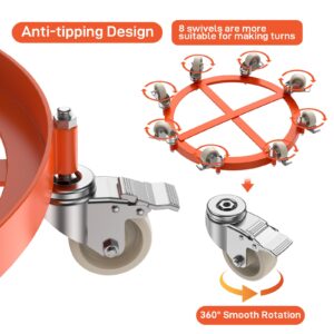 GAOMON 55 Gallon Drum and Barrel Dolly, 2000 LBS Capacity Dolly with 8 Caster Wheels, Trash Can Dolly Non-tipping Hand, Orange Steel Frame Dolly