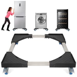 mini fridge stand furniture dolly adjustable refrigerator roller stand. appliance dolly cart with 2 locking swivel wheels. black small washing machine dryer stand.