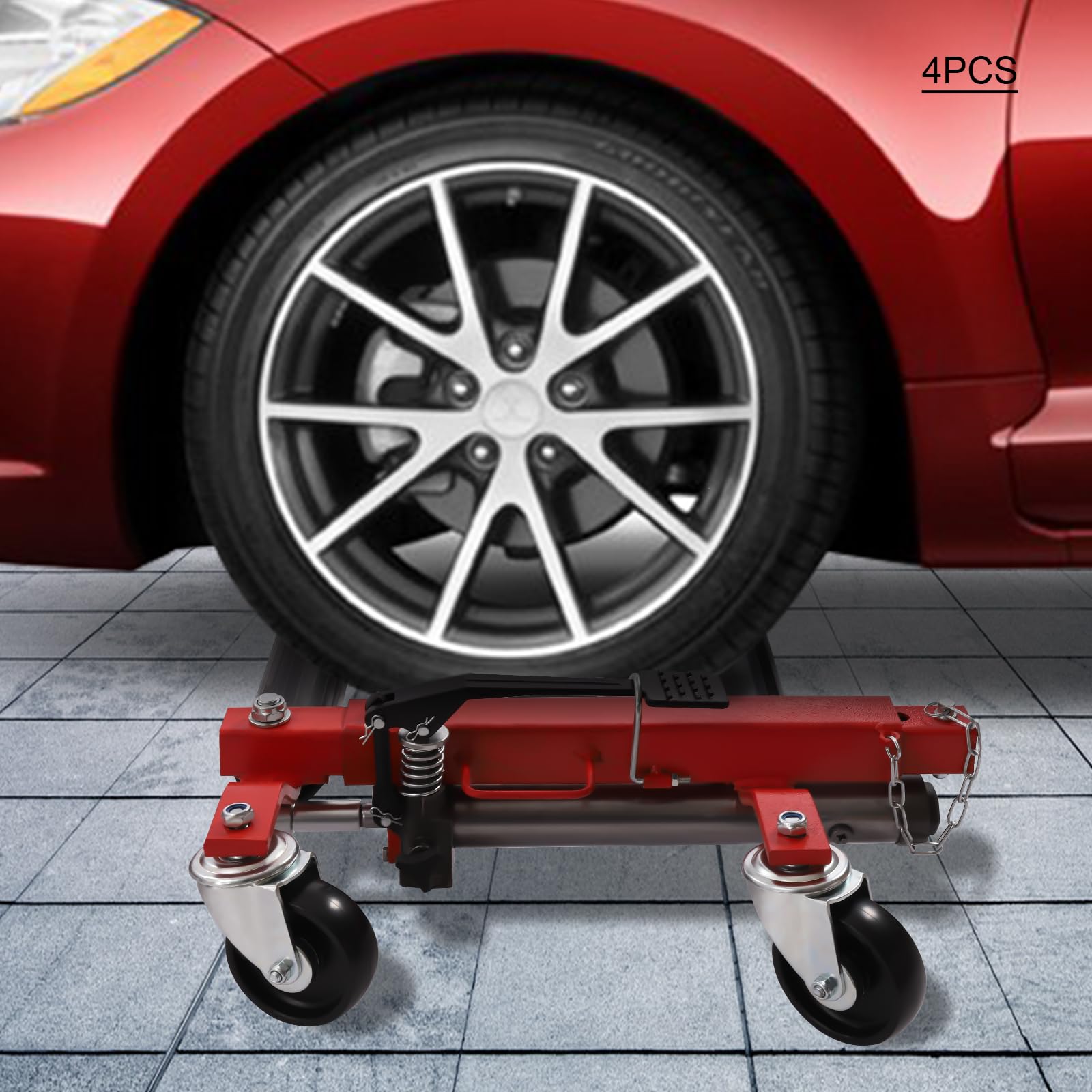 BEYANEE 1500LBS Heavy Duty Car Wheel Dolly, Set of 4 Car Dolly,with 360 Degree Wheels Capacity Auto Vehicle Moving Dolly for Vehicle Storage Furniture Mover Trailer, 25" x 22"(Red)