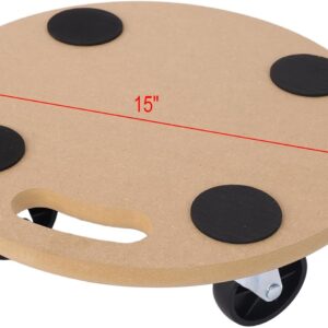 Furniture Moving Dolly, Heavy Duty Wood Rolling Mover with Wheels for Piano Couch Fridge Heavy Items, Securely Holds 500 Lbs (2pcs 15" Round Platform)