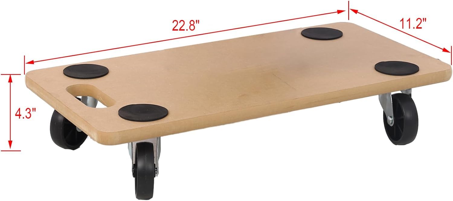 Furniture Moving Dolly, Heavy Duty Wood Rolling Mover with Wheels for Piano Couch Fridge Heavy Items, Securely Holds 500 Lbs (2pcs 22.8" x11.2" Platform)