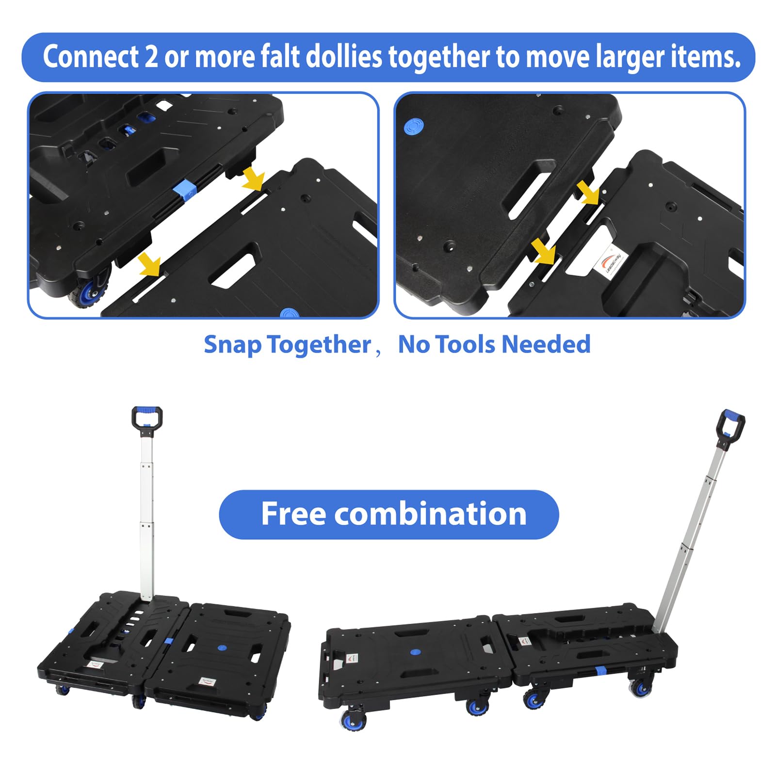 LEADALLWAY Multiple Carts Assembly Feasible Folding Hand Truck Dolly Carts and 50L Basket Set